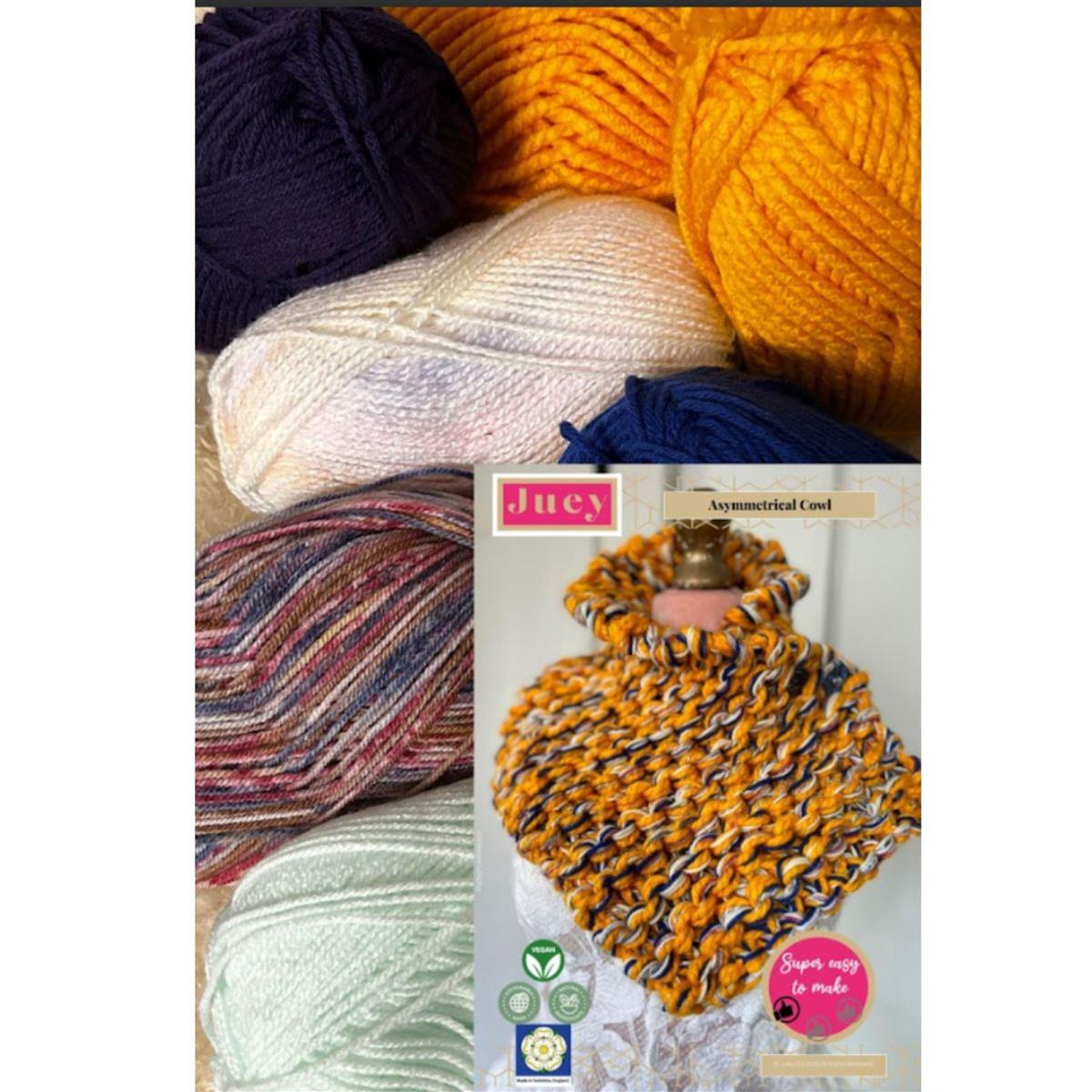 Juey Jumbo Bundle of Assorted Yarns Plus Free Asymmetric Cowl Pattern ...