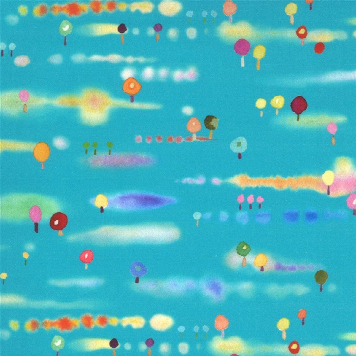 Moda Fanciful Forest in Blue Water Colour Puddle Fabric 0.5m | SewingStreet