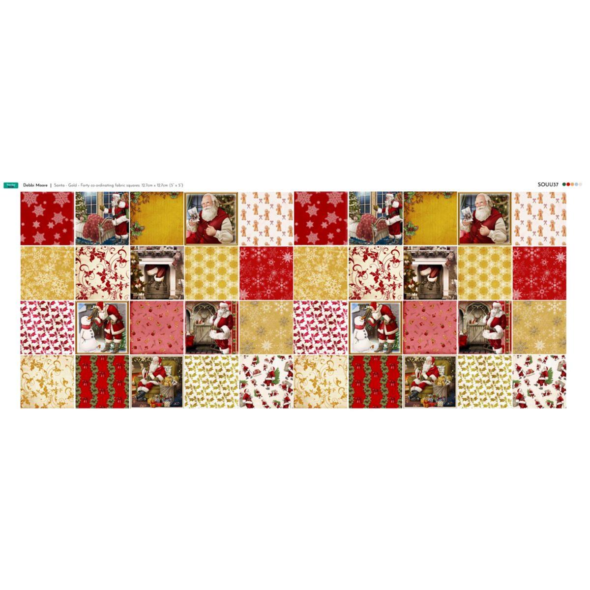 Debbi Moore Santa Gold 40 Squares Fabric Panel (140cm x 55cm ...