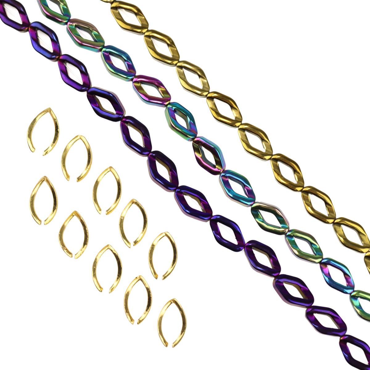 Hematite Diamond Loops, Rainbow, Golden, Purple & Golden Plated Project ...