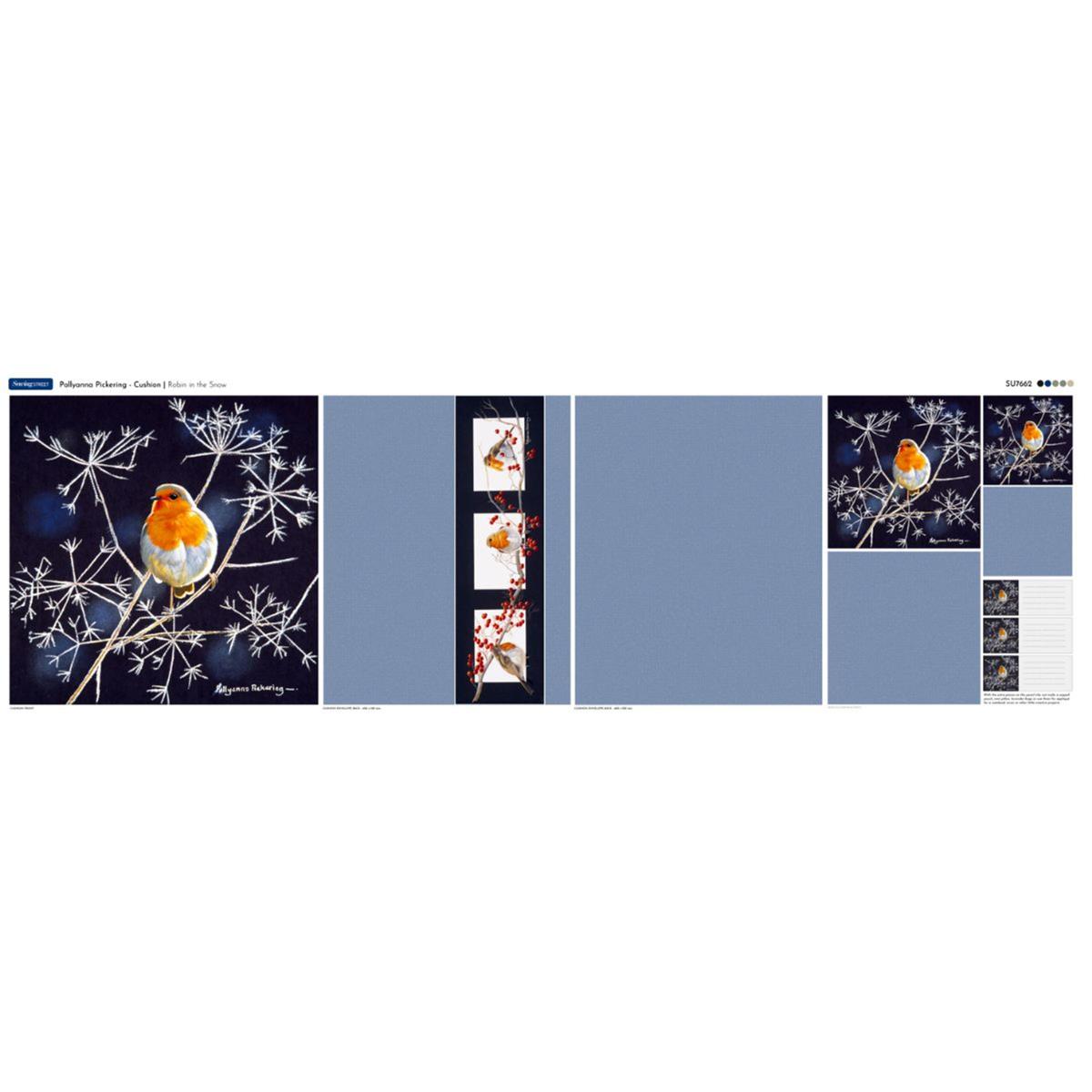 Pollyanna Pickering Robin in the Frost Cushion Fabric Panel (140 x 45cm ...
