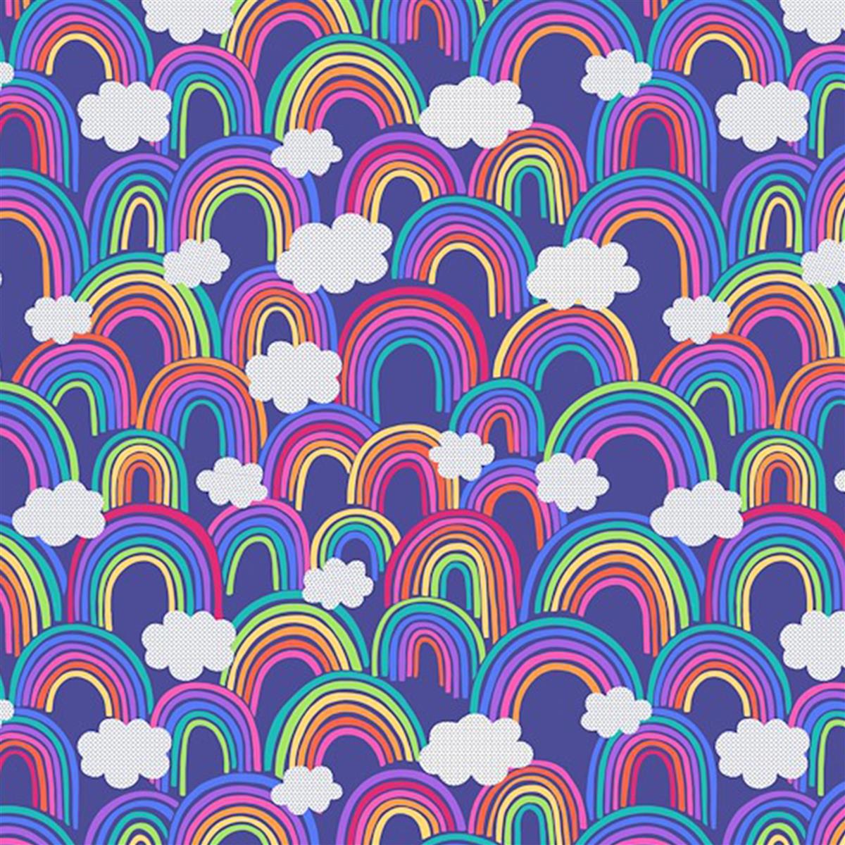 Lewis & Irene Over The Rainbow Purple Multi Rainbows Fabric 0.5m ...
