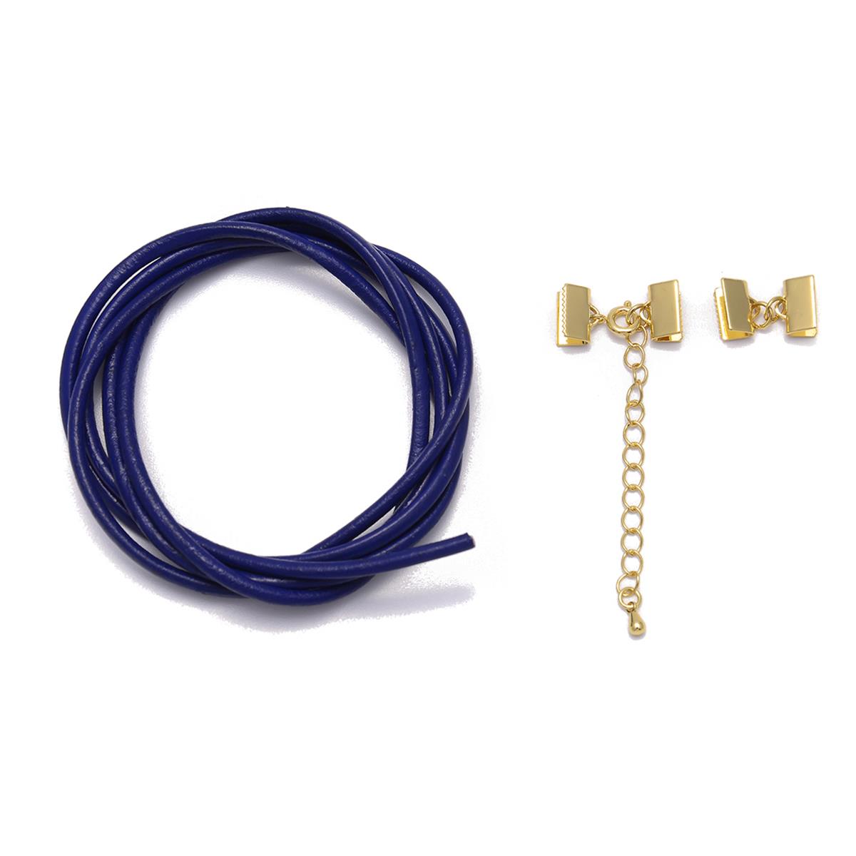 Blue Leather Cord Bracelet with Extender Chain | JewelleryMaker