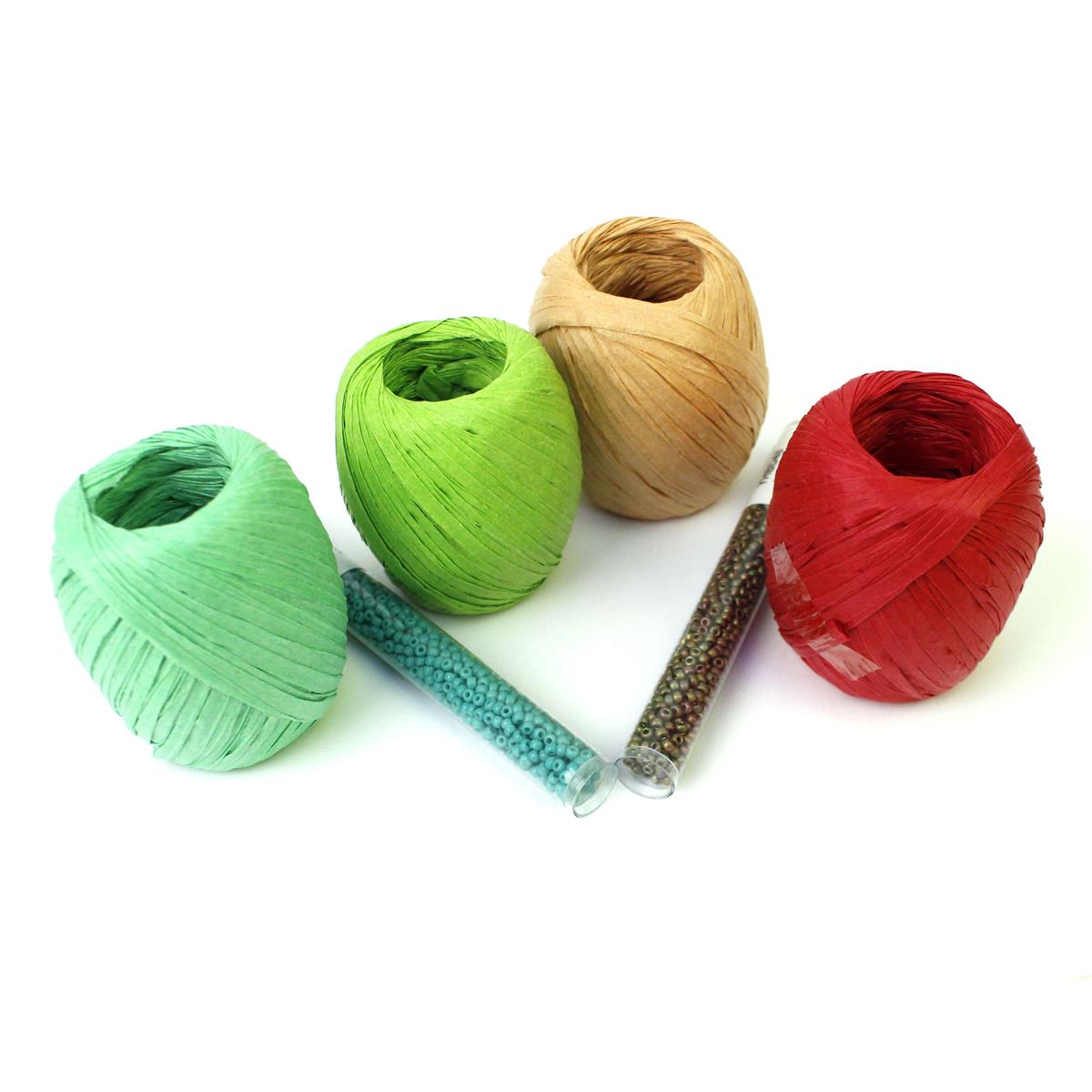 Boho Brights Raffia Kit; Red, Mint, Tan & Green Raffia with Turquoise ...