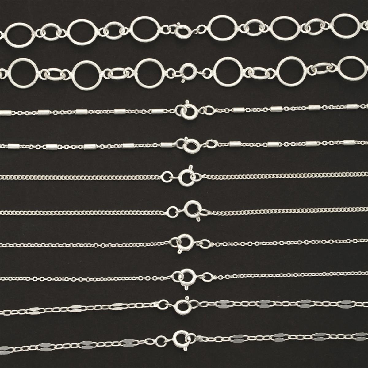 18 Silver Plated Base Metal Chain Bundle Tube, Curb, Cable, Lace and ...