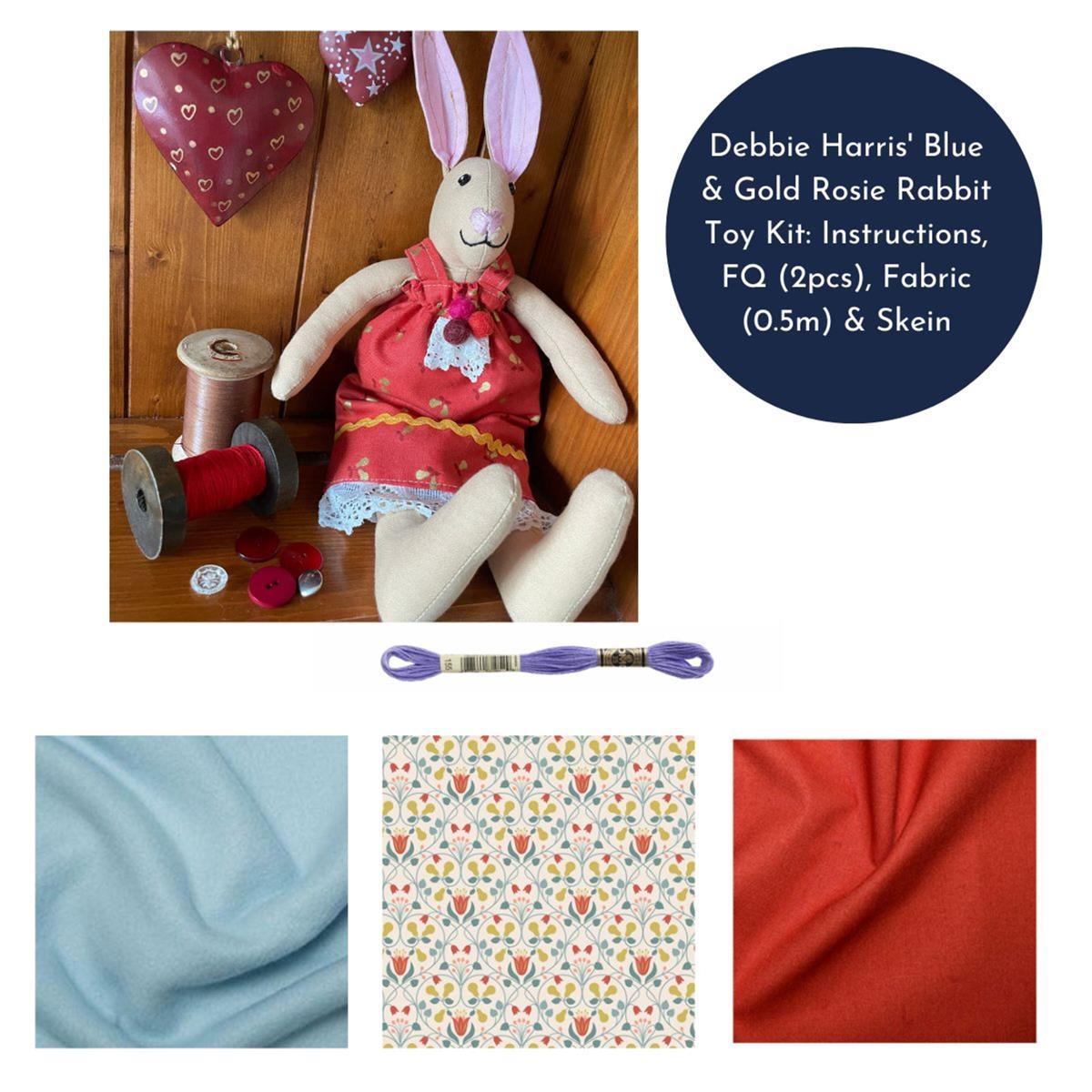 Debbie Harris' Blue & Gold Rosie Rabbit Toy Kit: Instructions, FQ (2pcs ...