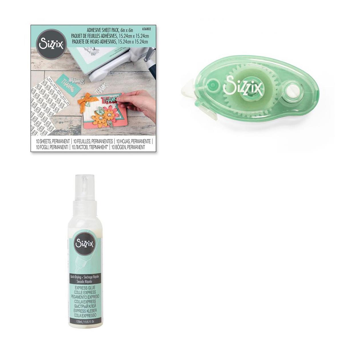 Sizzix Adhesive Bundle, Incl Roller, Express Glue & Adhesive Sheets | HobbyMaker