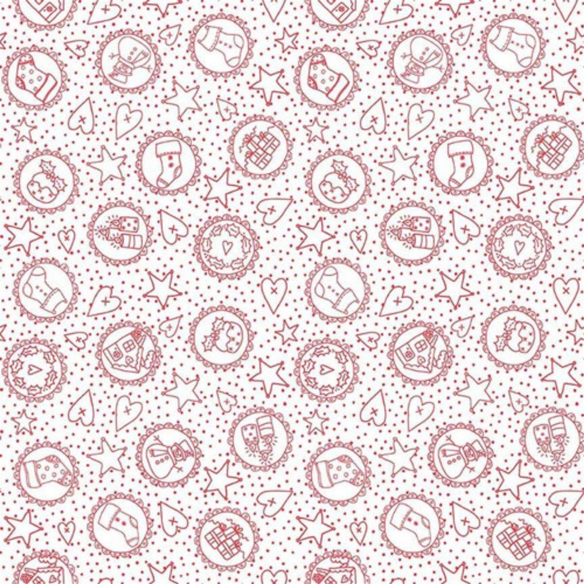 Mandy Shaw Redwork Christmas Collection Motifs In Circles Cream Fabric ...