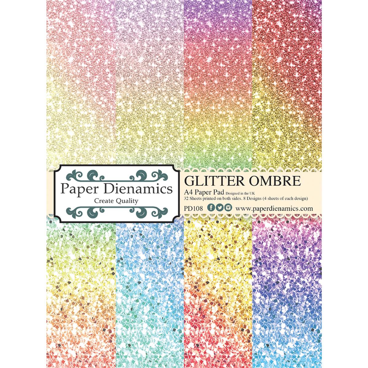 Paper Dienamics A4 Glitter Ombre assorted colour pack - 170gsm 32 ...