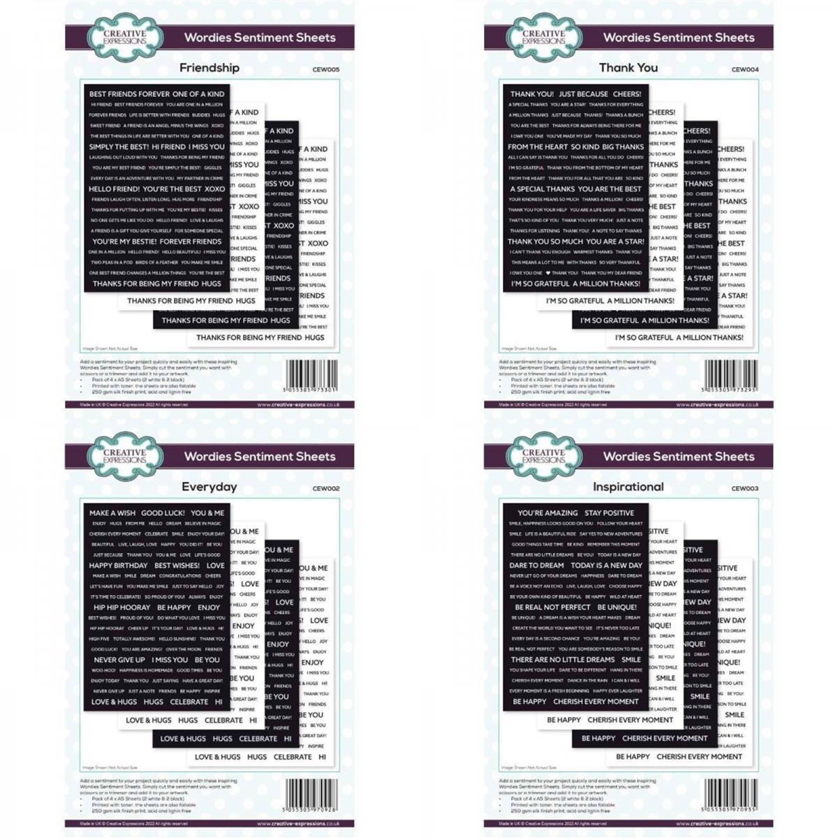 Creative Expressions Wordies Sentiment Sheets - 4 Sets of 4 6 in x 8 in ...