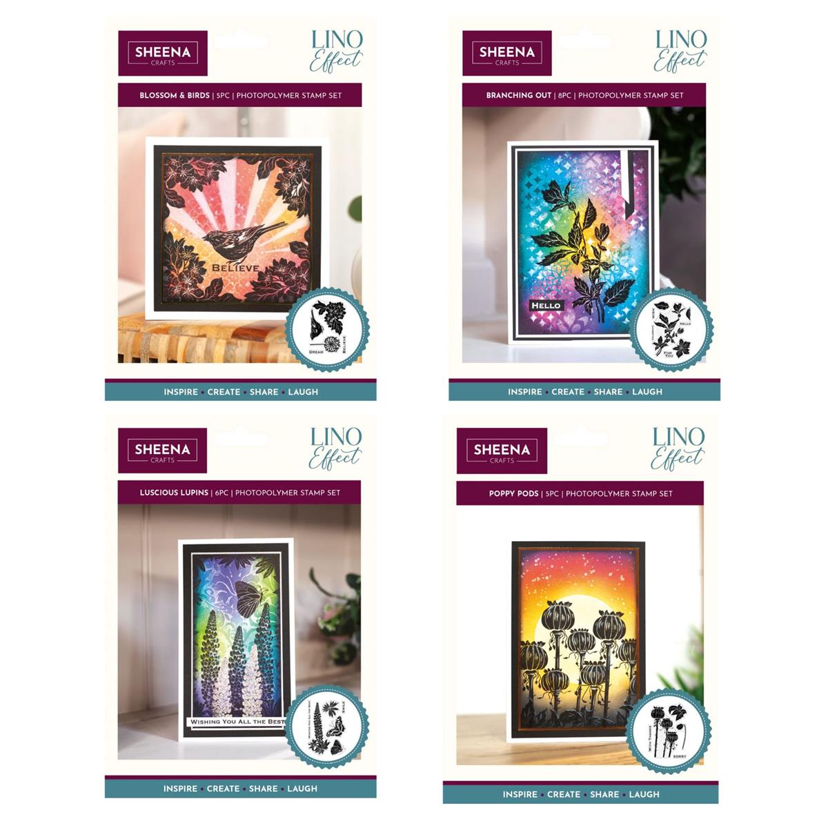 Crafters Companion- Sheena Douglass - Bold Lino Stamps - 4 Pack ...