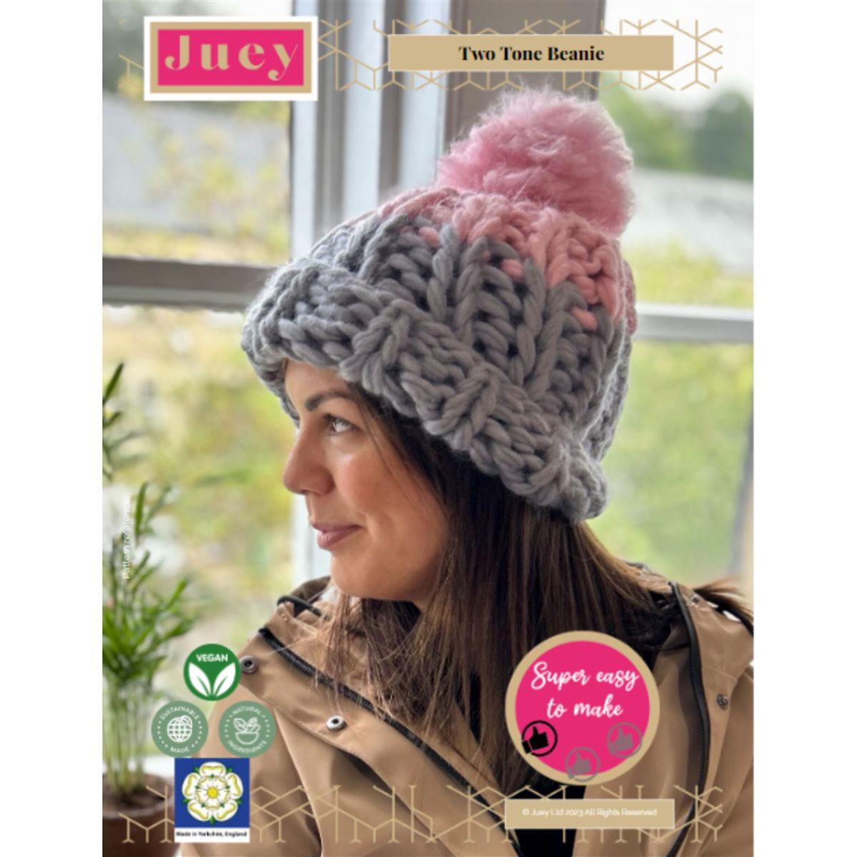 Juey Jumbo Two Tone Beanie Kit - Pink/Grey | SewingStreet