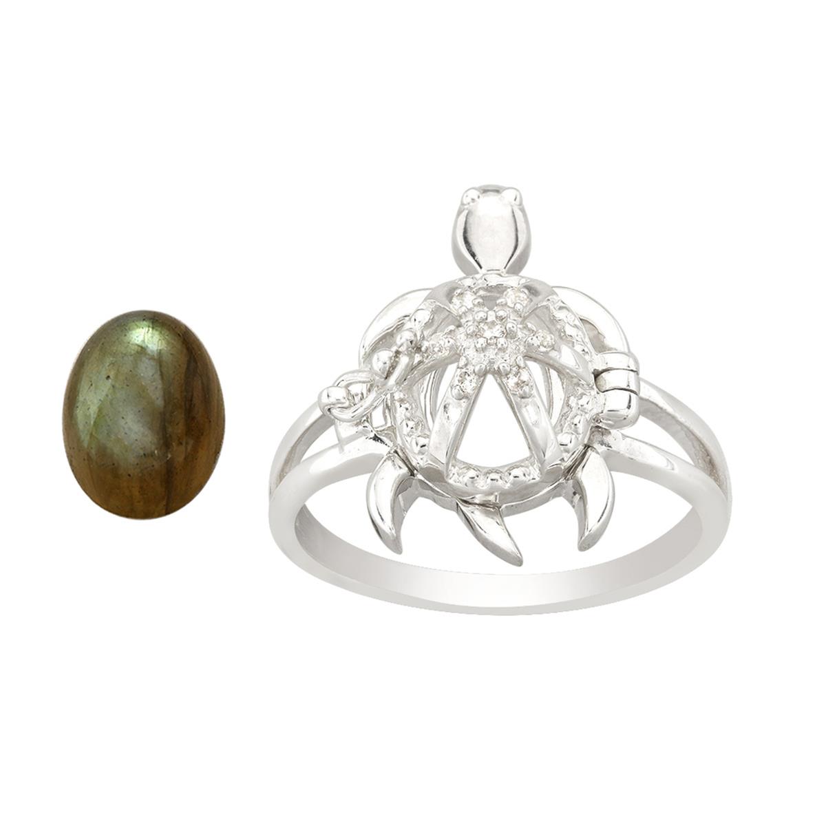 925 Sterling Silver Turtle Ring With 1.60cts Labradorite Cabochon ...