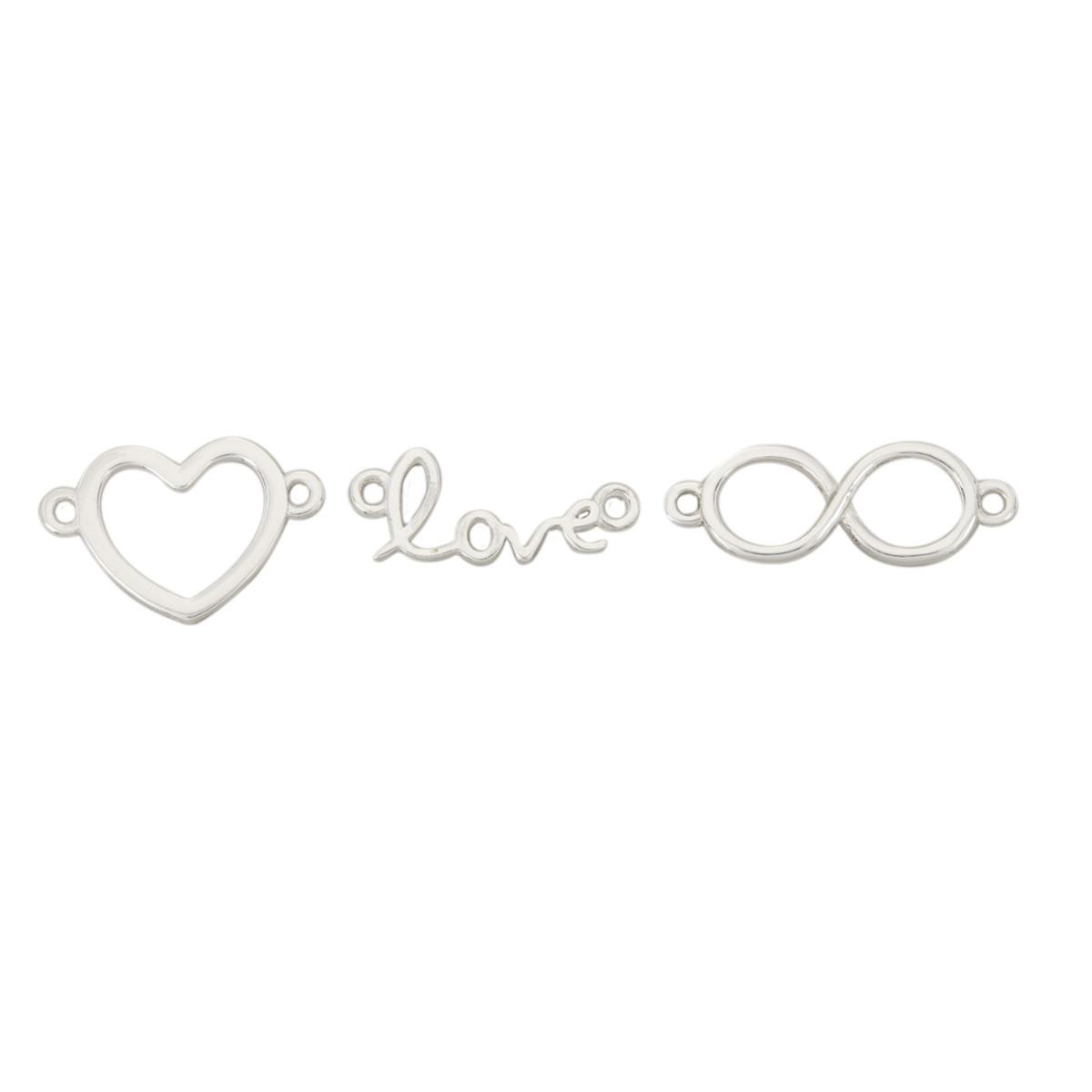 925 Sterling Silver Connector (Love, Infinity, Heart) Pack of 3 ...