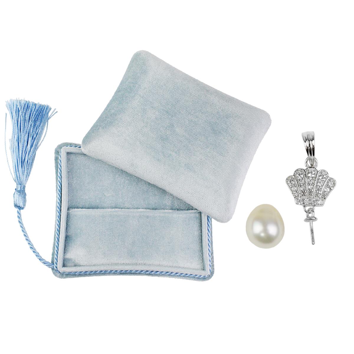 925 Sterling Silver Clam Shell Pendant with Peg & 8-9mm Blush Akoya ...