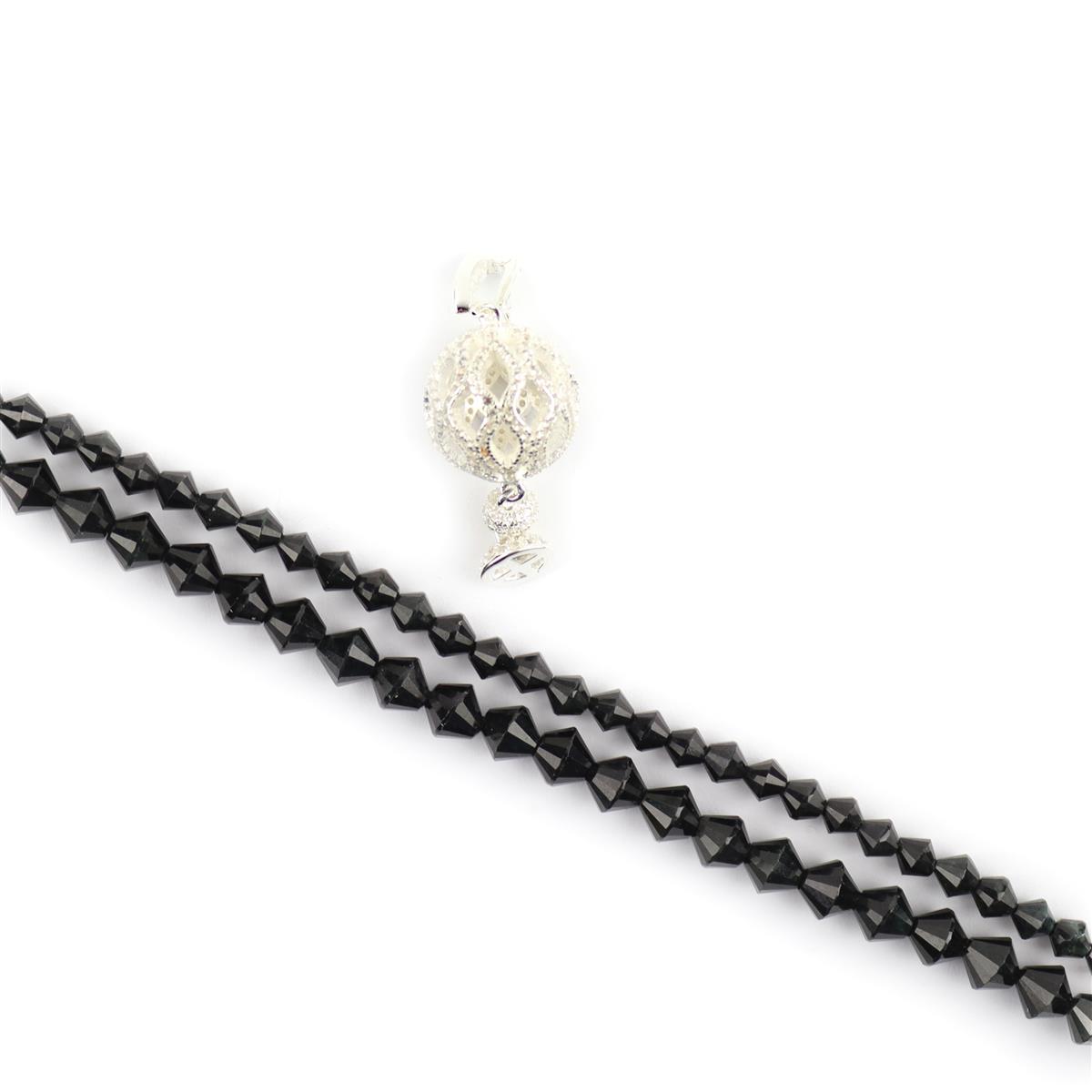 925 Sterling Silver White Zircon Ball & Tassel Cap with Type A Black ...
