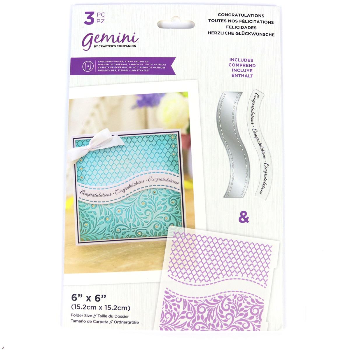 Gemini - 6x6 Embossing Folder with stamp & die - Congratulations - 3PC ...