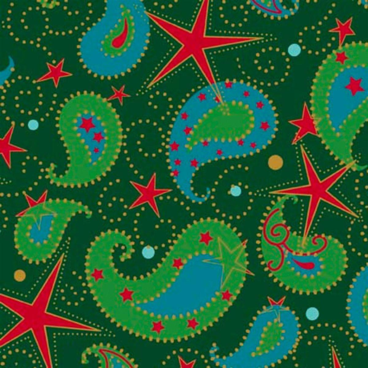 Paisley Christmas Paisley And Stars Green Fabric 0.5m | SewingStreet
