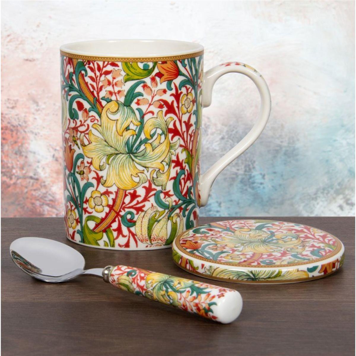 William Morris Golden Lily Mug Coaster & Spoon Set | SewingStreet