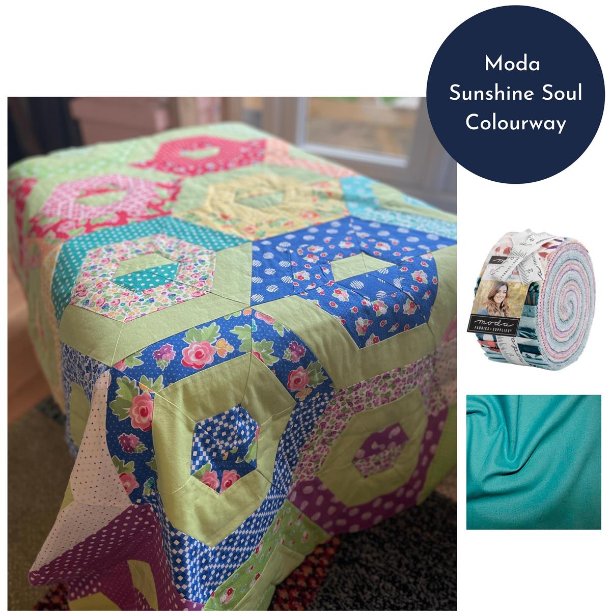 Moda Sunshine Soul Large Hexagon Quilt Kit: Instructions, Design Roll ...