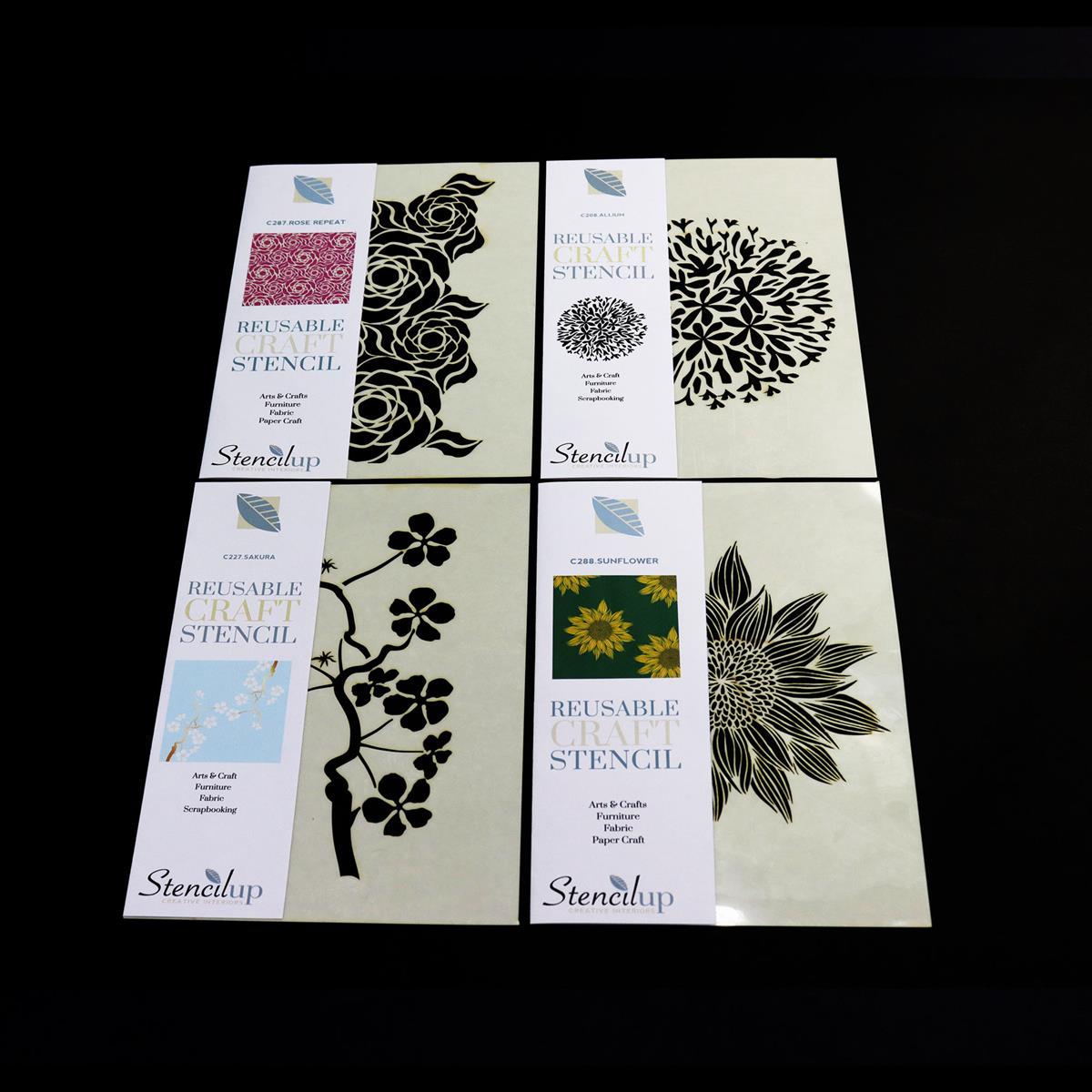 Floral Collection, set of 4 stencils plus foam roller | HobbyMaker