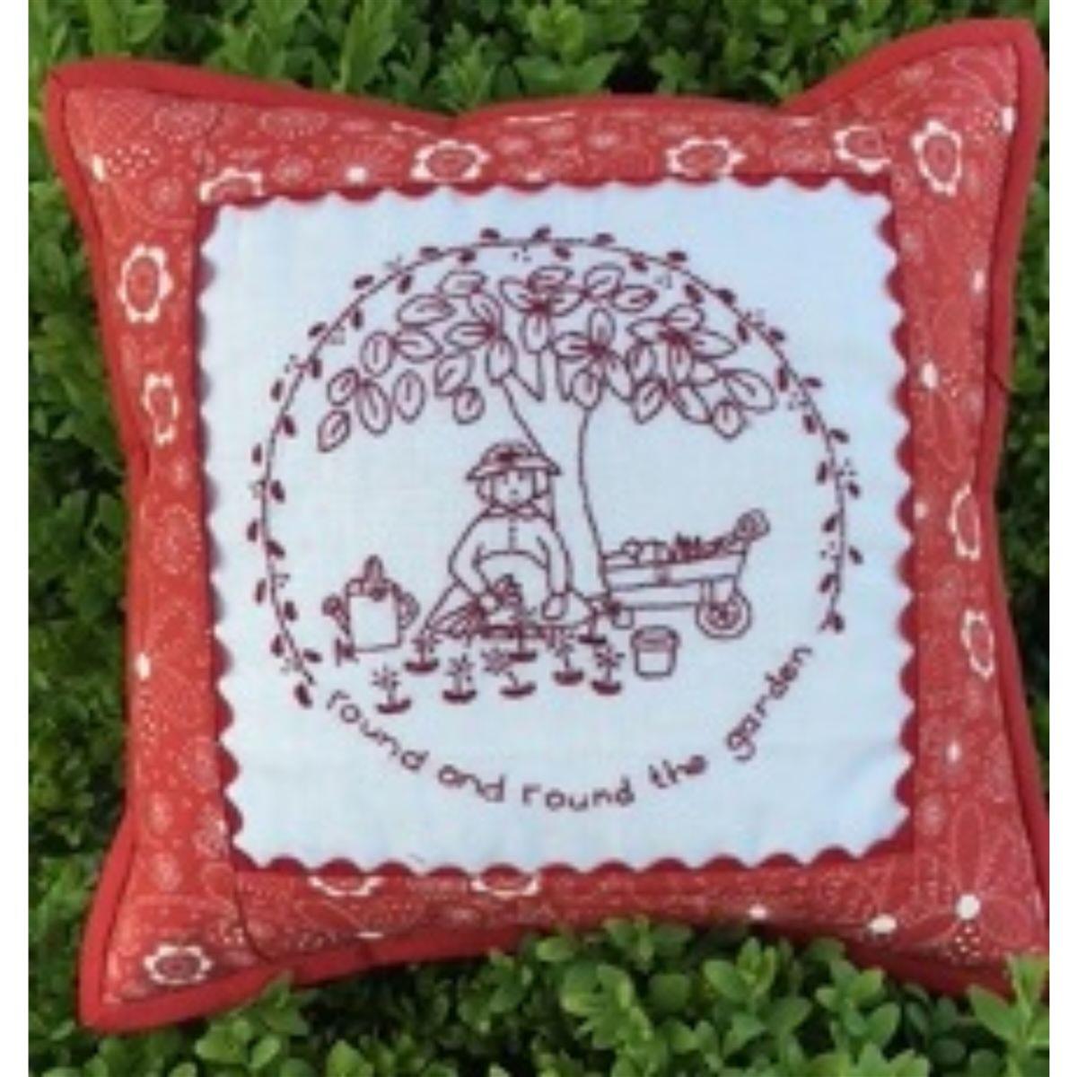 Mandy Shaw NEW! Round and Round the Garden Redwork Cushion Kit | SewingStreet