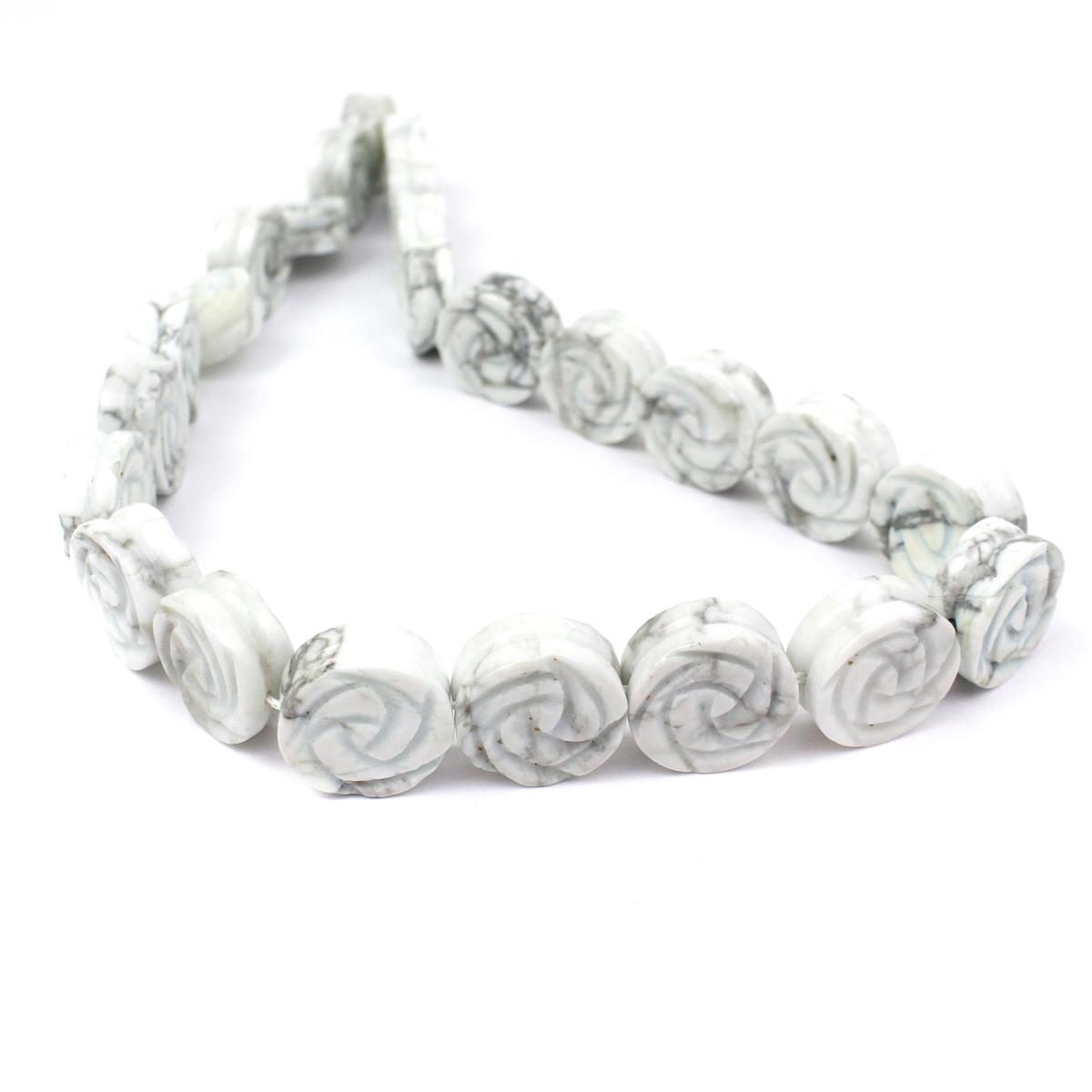 450cts White Howlite Carved Flowers Approx 16mm, 38cm Strand ...