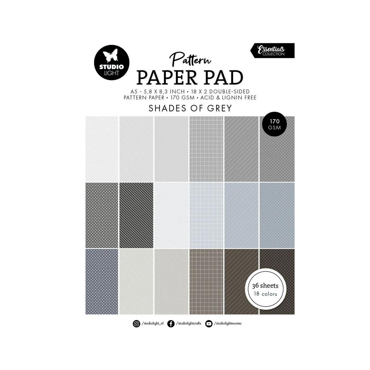 SL Pattern Paper Pad Shades of Grey Essentials, 36 Sheet | HobbyMaker