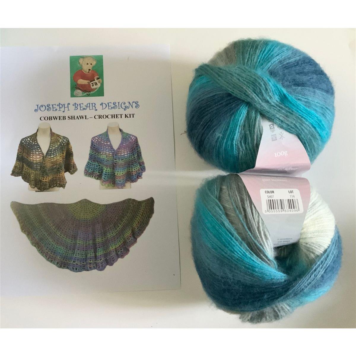 Joseph Bear Designs Cobweb Shawlette Crochet Iced Water (Shhh Yarn SH7 ...