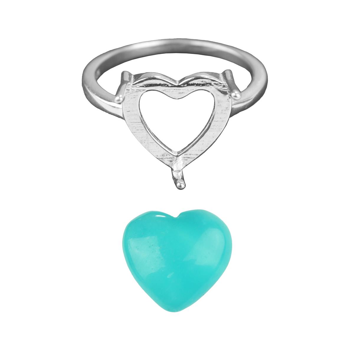 14mm Peru Icy Amazonite Puffy Heart Cab with Sterling Silver Ring Mould ...