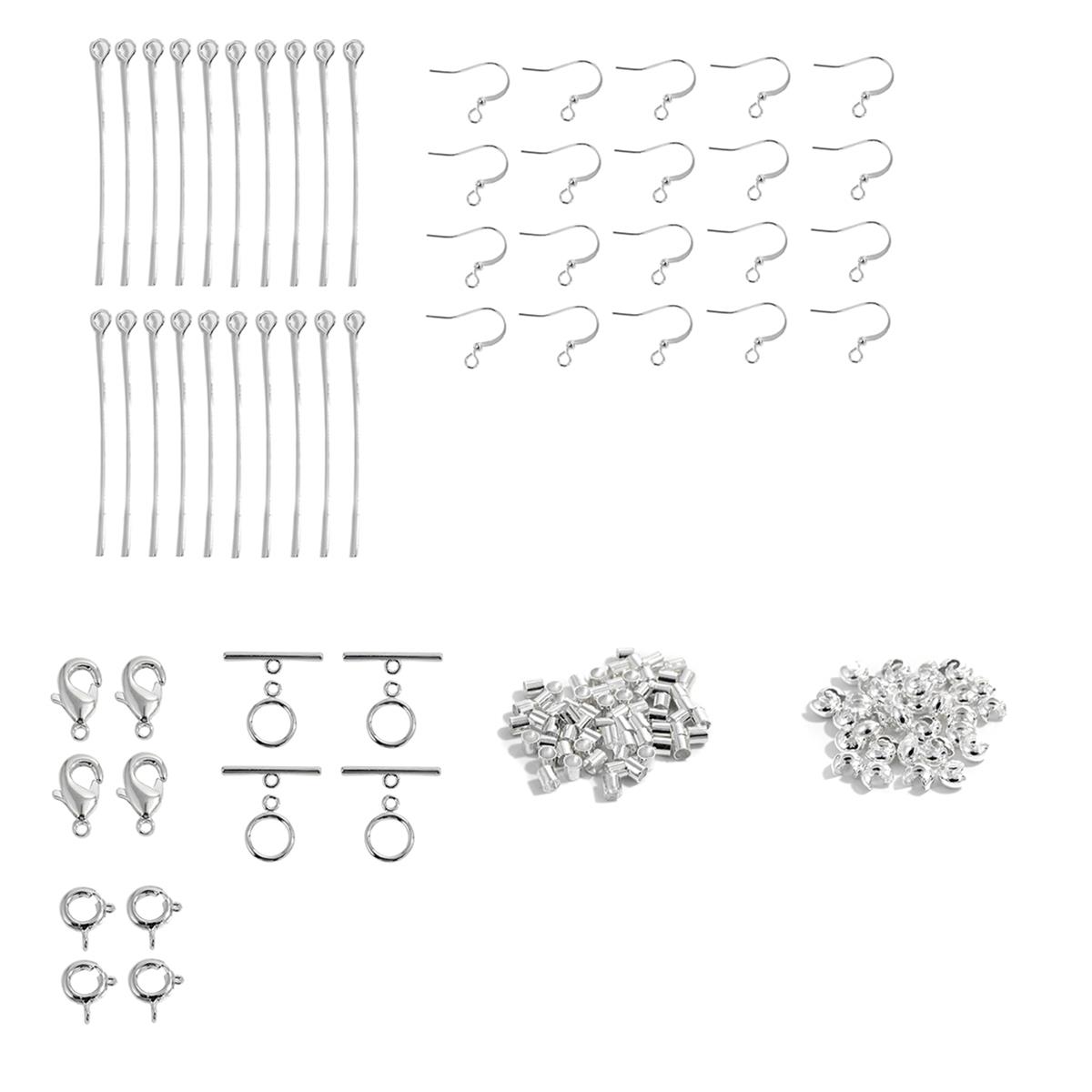Silver Plated Base Metal Findings Pack, 152pcs | JewelleryMaker