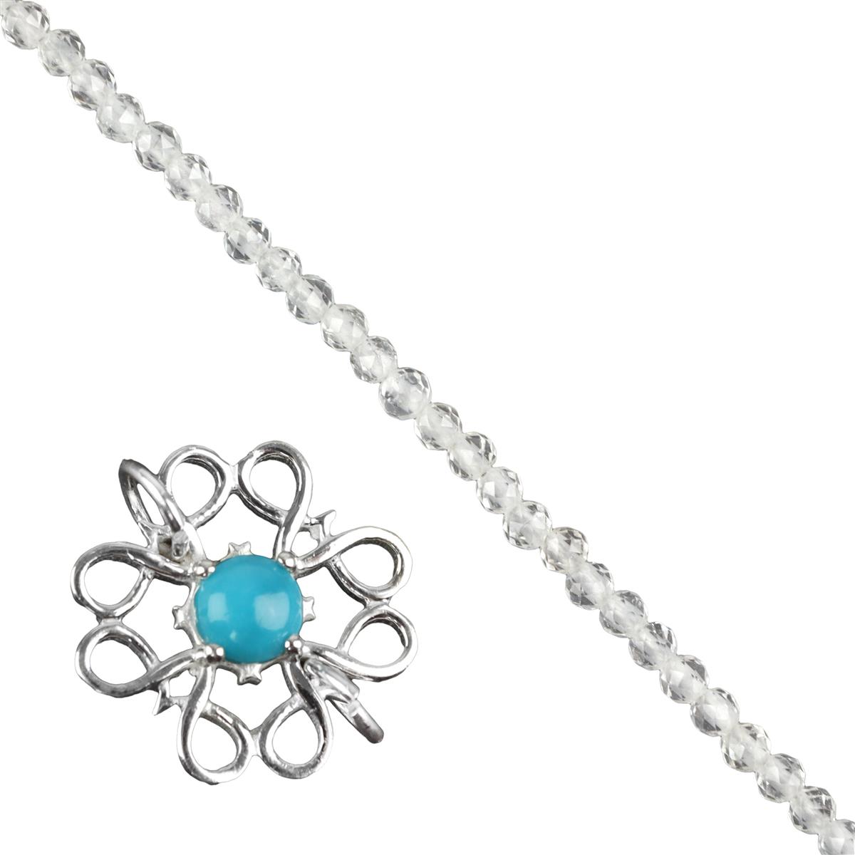 925 Sterling Silver Gem Set Flower Connector, Sleeping Beauty Turquoise ...