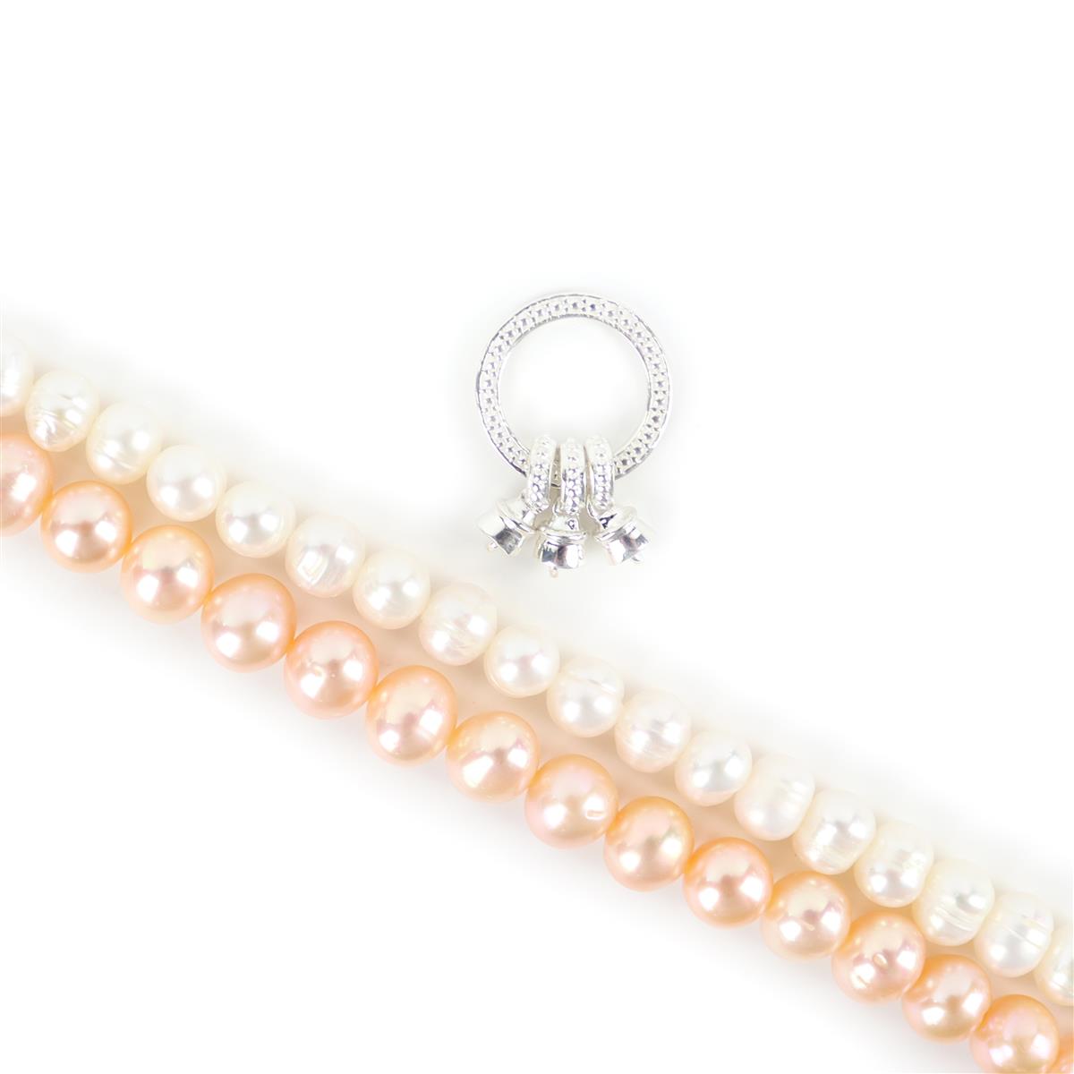 Classic; 925 Sterling Silver Connector with Ringed Potato Pearls ...