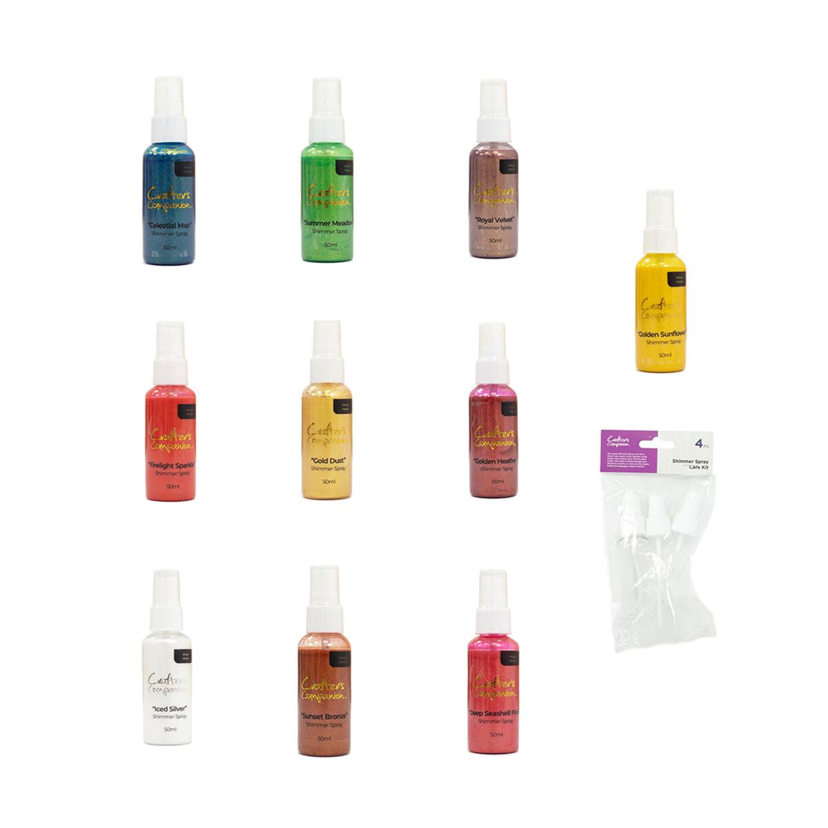 Crafter's Companion - Shimmer Sprays 10 Pack Collection with Spray Care ...