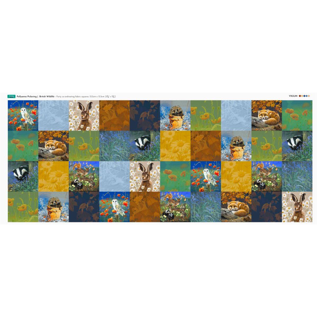 Pollyanna Pickering British Wildlife 40 Squares Fabric Panel (140cm x ...