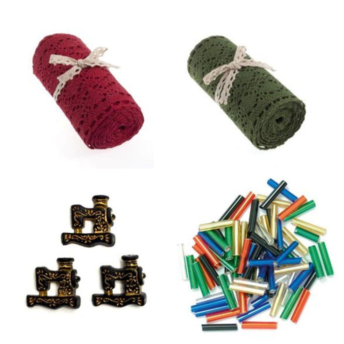UNDER £10 Sewing Embellishment Bundle Cotton Lace 3.6m, Bugle Beads and ...