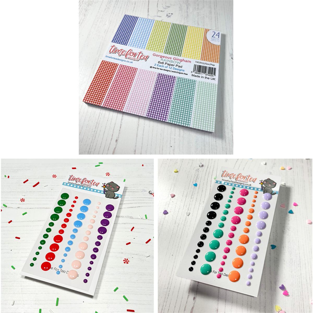 Gorgeous Gingham Rainbow Paper and Enamel Dots Bundle | HobbyMaker