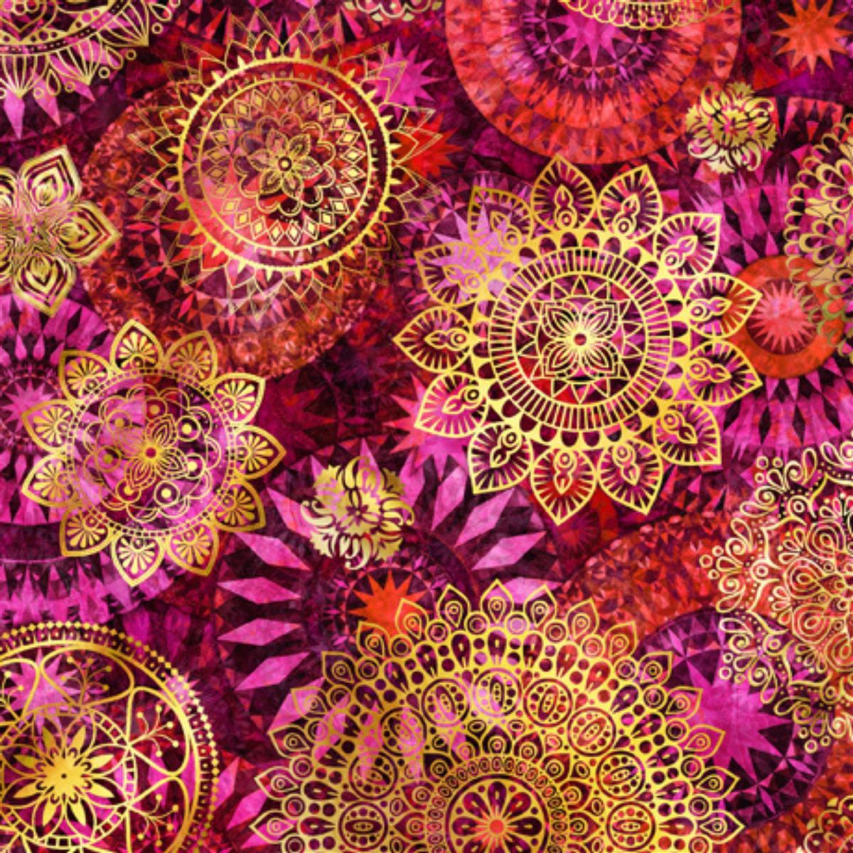 Dan Morris Eclectica Collection Medallions Red Fabric 0.5m | SewingStreet