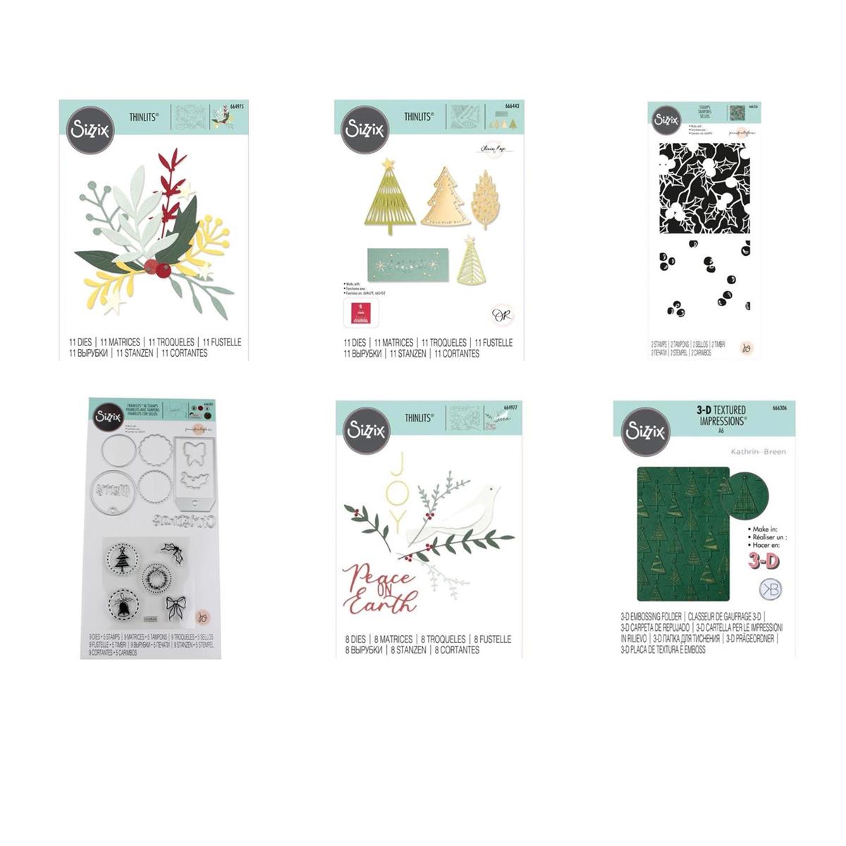 Sizzix Festive Pattern DEAL! Inc; 4x Die Sets, Embossing Folder & Stamps | HobbyMaker