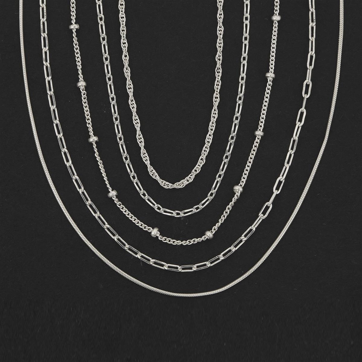 18 925 Sterling Silver Chain Bundle, Satellite, Snake, Figaro, Rope, Paperclip (Pack of 5pcs ...