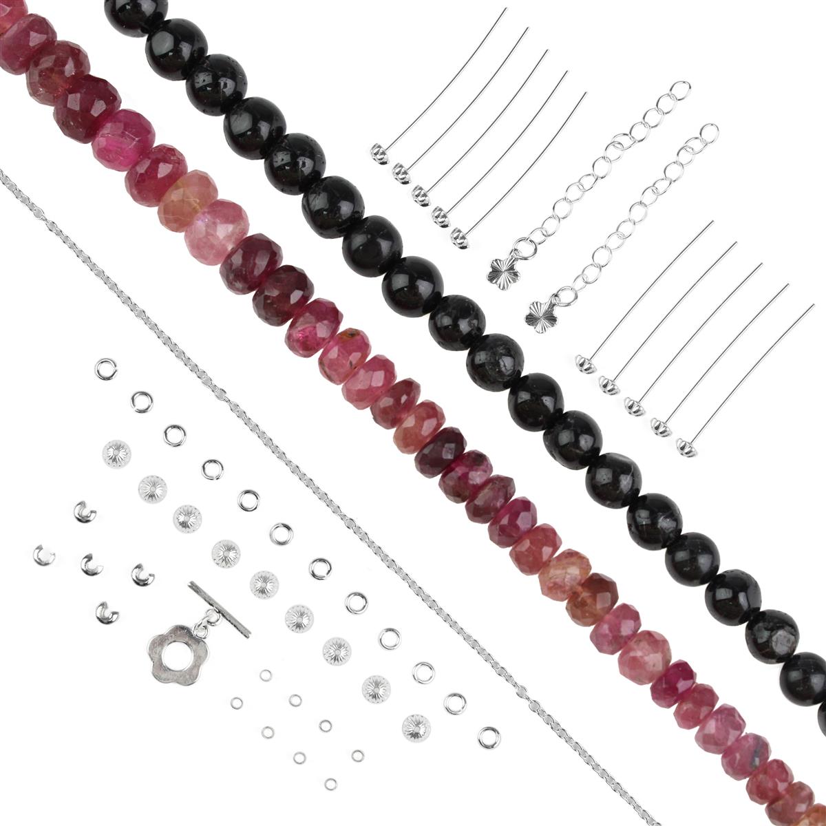 Pink Tourmaline Rondelles & Black Tourmaline Rounds Flower Findings ...