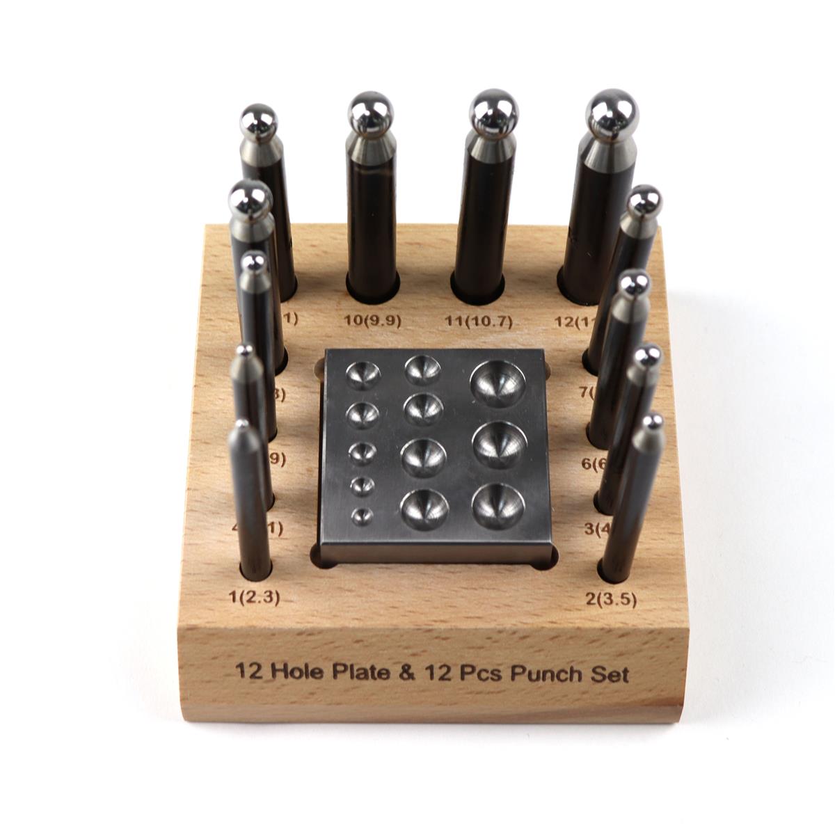 12 Cavity Dapping Block & 12 Punch with Wooden Stand | JewelleryMaker