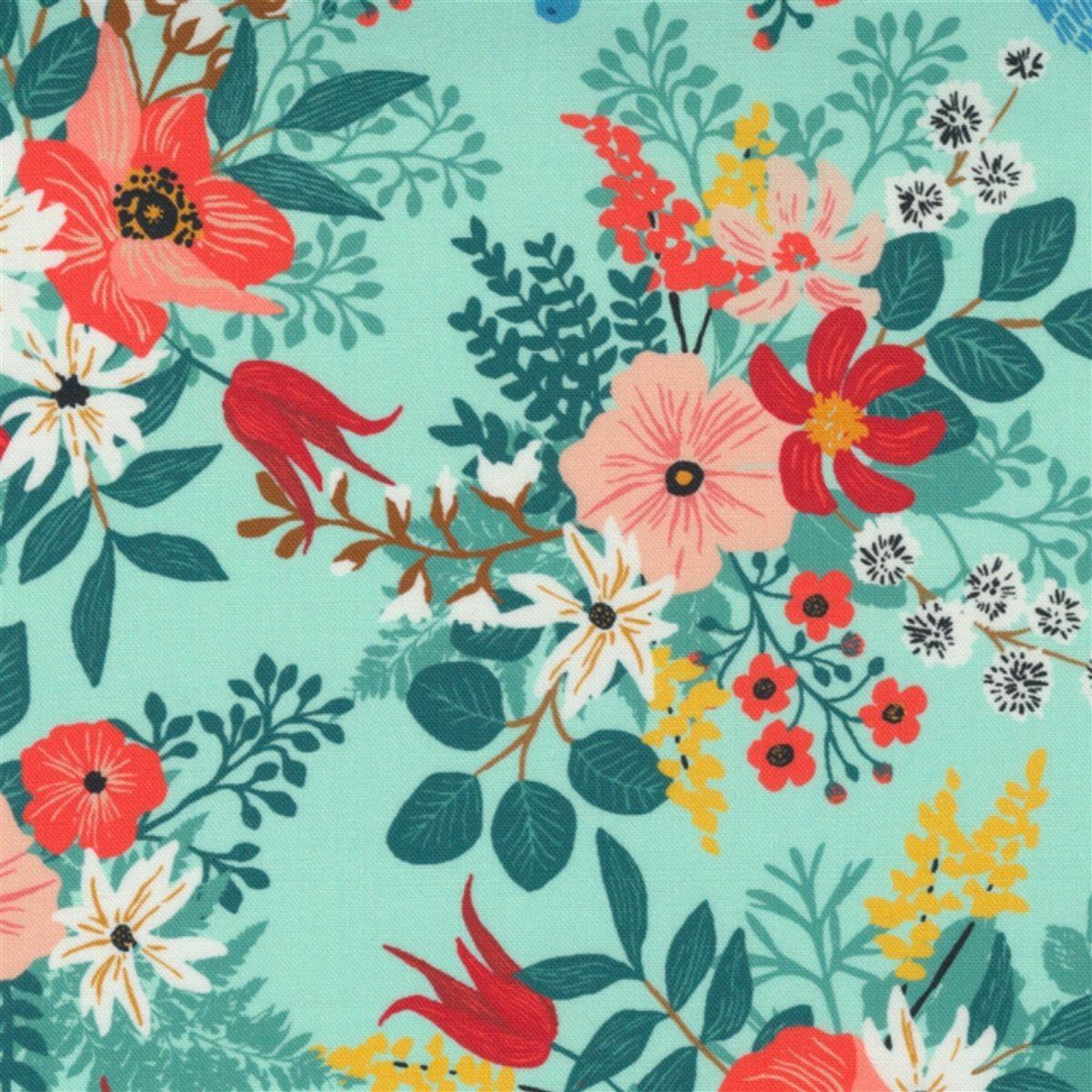 Moda Lady Bird Wild Flowers Floral on Aqua Fabric 0.5m | SewingStreet