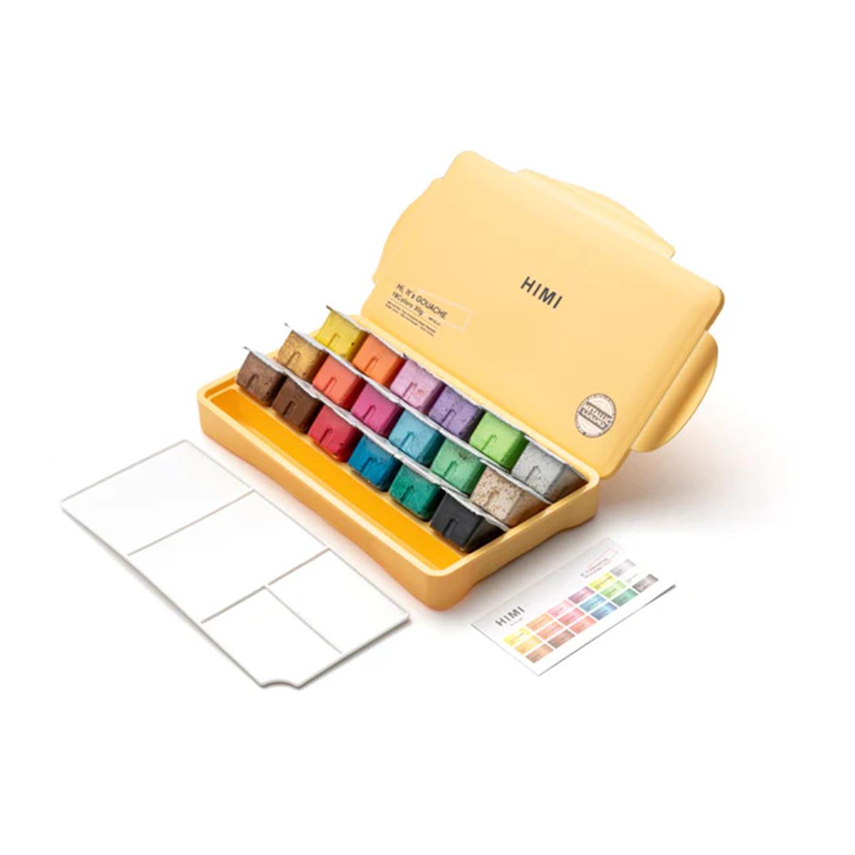 HIMI Metallic Gouache Set - 18 x Colours in 30g pots | HobbyMaker