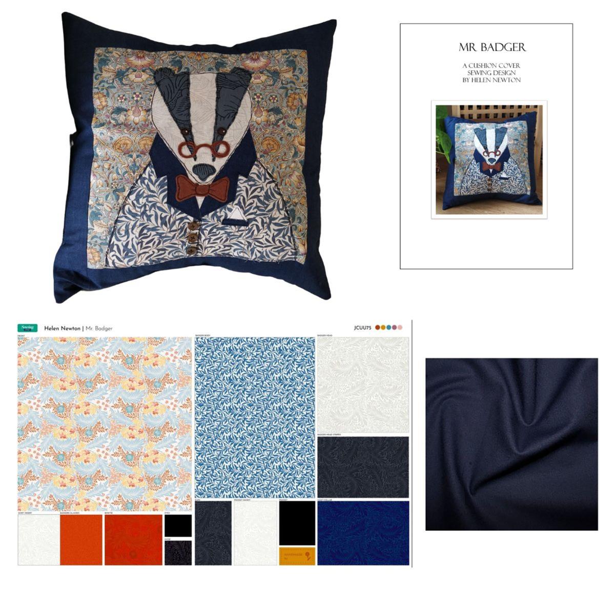 Helen Newton Mr Badger Applique Cushion Kit: Instructions, Fabric Panel ...