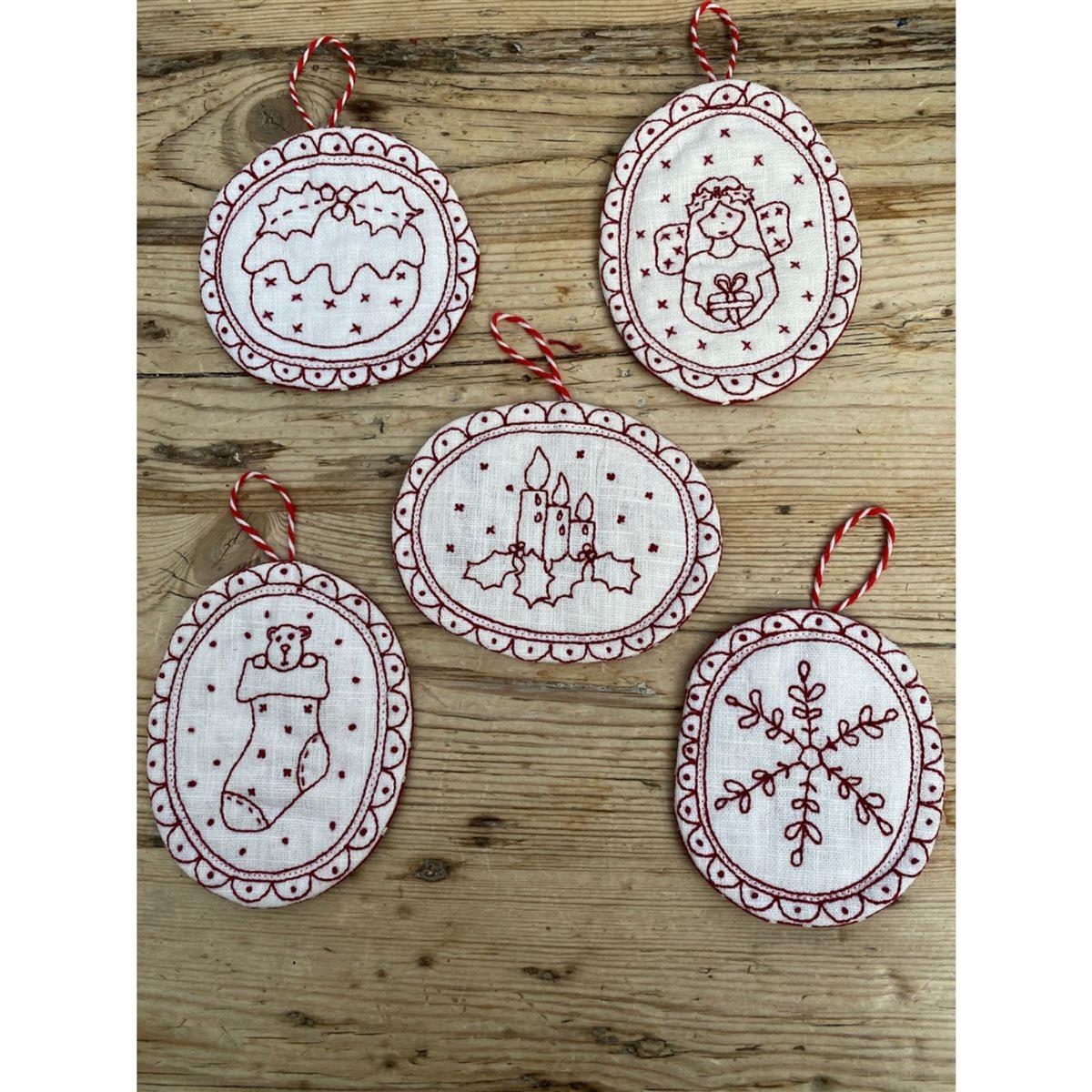 Mandy Shaw's Redwork Christmas Tree Decorations Kit | SewingStreet