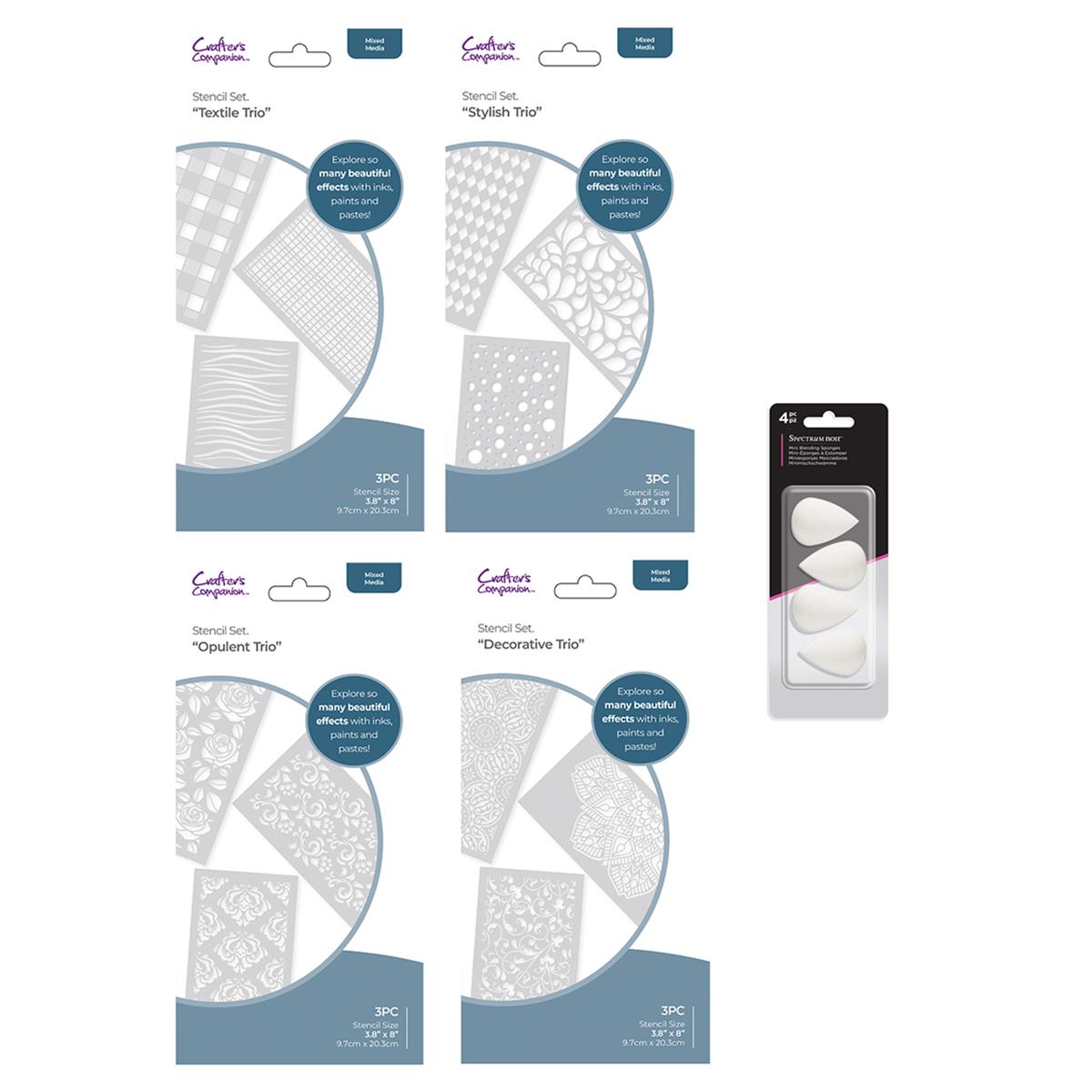 Crafter's Companion - 12 Piece Stencil Set with FREE Spectrum Noir Mini ...
