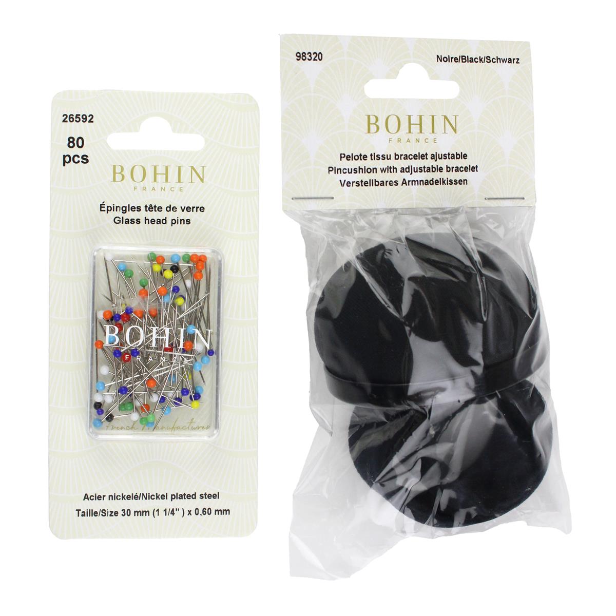 Bohin Pin Cushion Black & Glass Head Pins | SewingStreet