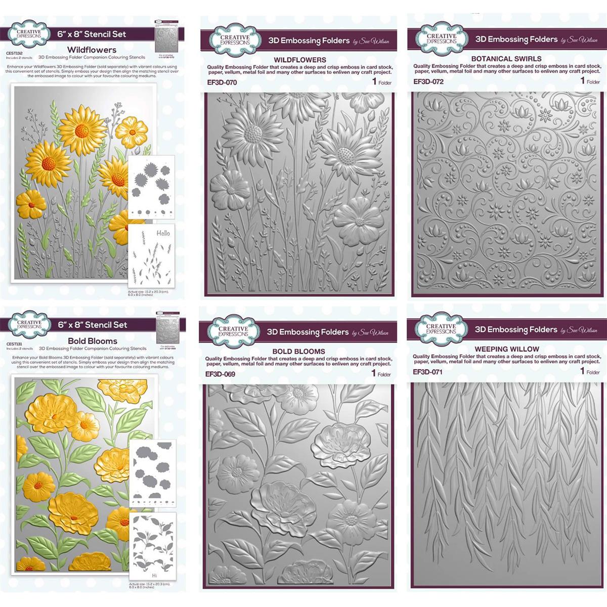 NEW I WANT IT ALL BUNDLE; 4 3D Embossing Folders and 2 Stencil Packs | HobbyMaker