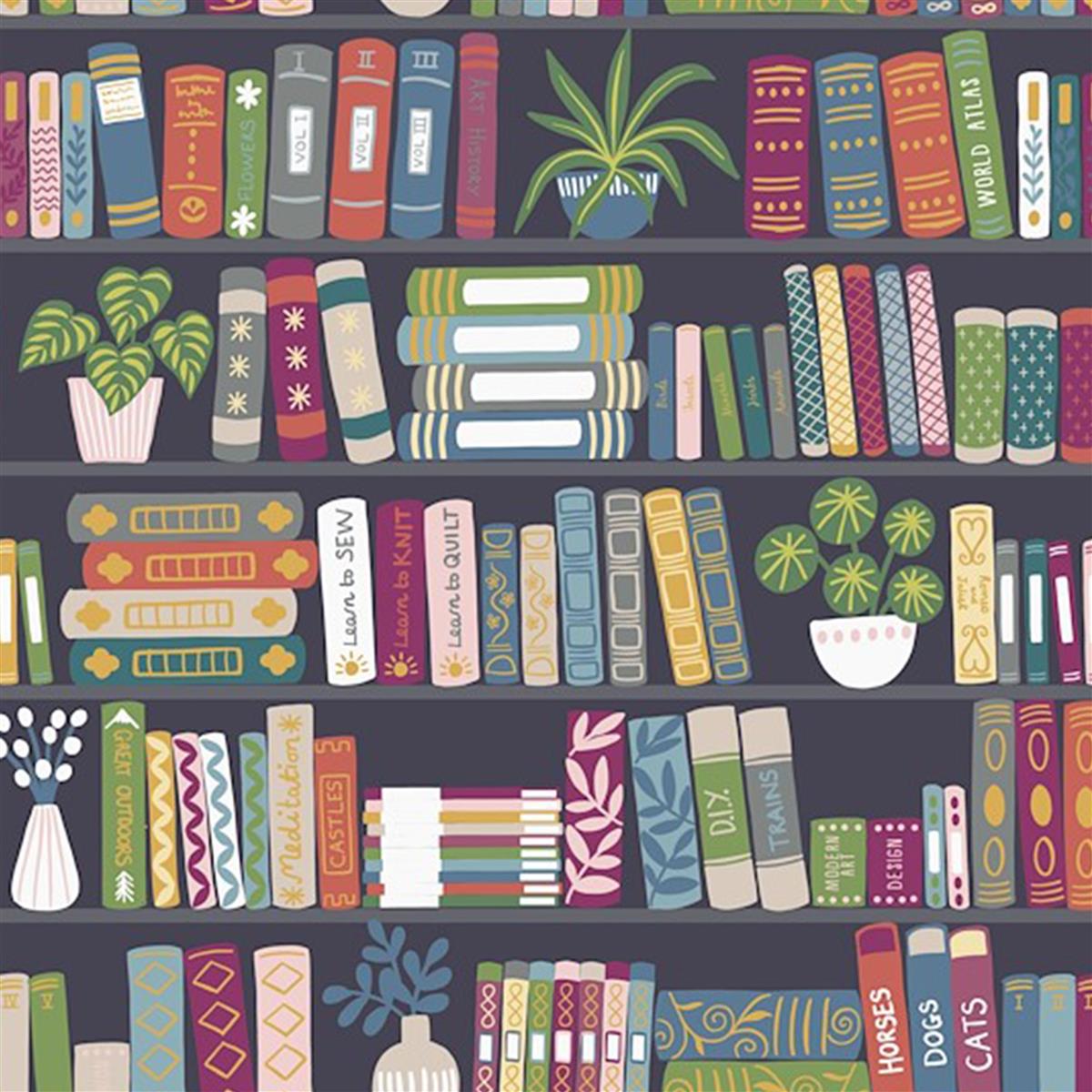 Lewis & Irene Bookworm Navy Bookshelf Fabric 0.5m | SewingStreet